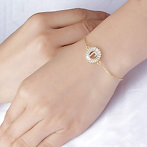 COTTVOTT Charms Initial Letter Bracelet Women A-Z Alphabet Adjustable Chain Bracelets 4 Colors (J, Gold Color)