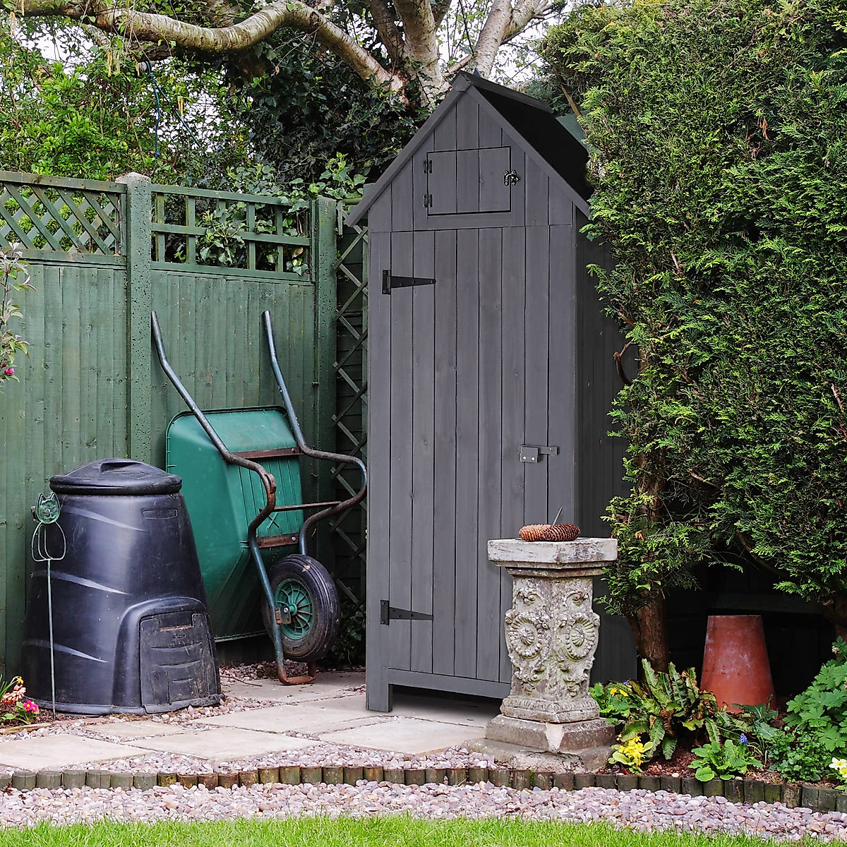 CIPACHO Outdoor Storage Shed,Waterproof Garden Tool Shed Storage House with Shelves and Latch,Outside Wooden Shed Closet for Yard, Patio,Lawn (Gray)