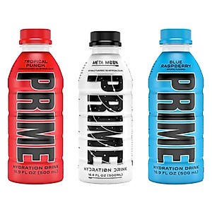 Prime Hydration Drink Variety Pack (16.9oz 6pk) Tropical Punch, Meta Moon, Blue Raspberry - 6 Bottles