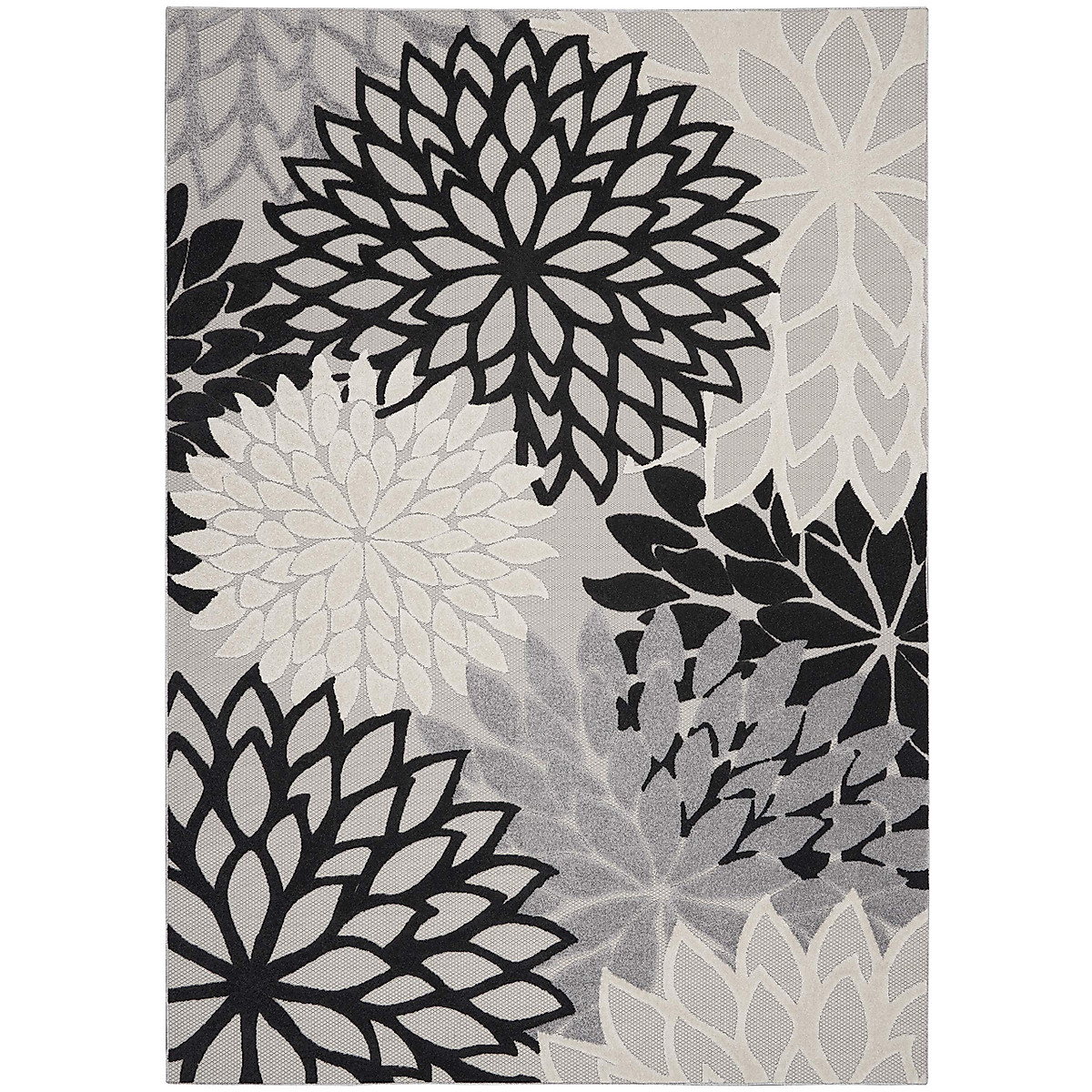 Nourison Aloha Indoor/Outdoor Black White 7' x 10' Area Rug, Tropical, Botanical, Easy Cleaning, Non Shedding, Bed Room, Living Room, Dining Room, Deck, Backyard, Patio (7x10)
