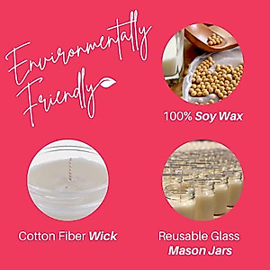 Nika's Home Strawberry Shortcake, Soy Candle 12oz Mason Jar Non-Toxic White Soy Candle-Hand Poured Handmade, Long Burning 50-60 Hours Highly Scented All Natural, Valentines Day Gifts