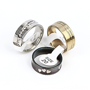 juanmaojuan 50Pcs/Lot Fashion Stainless Steel Heart Rhinestone Band Rings For Women Men Mix Style Party Jewelry Wholesale (Mix Size 7-12)