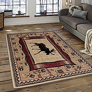 Rustic Lodge Log Cabin Decor Elk Deer Moose Area Rug (5 Feet 3 Inch X 7 Feet 5 Inch)