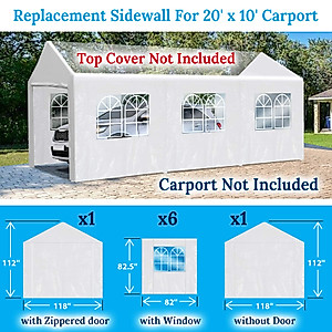 BenefitUSA Carport Side Wall for 10x20 Tent Garage, Replacement Canopy Sidewall White (Side Wall ONLY, Frame NOT Included)