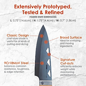 nCamp Food Prep Folding Knife - Premium Chef Knife, Classic Western Utility, Outdoor Cooking Knife with 9CR18MOV Steel Blade, wood handle for a comfortable secure grip