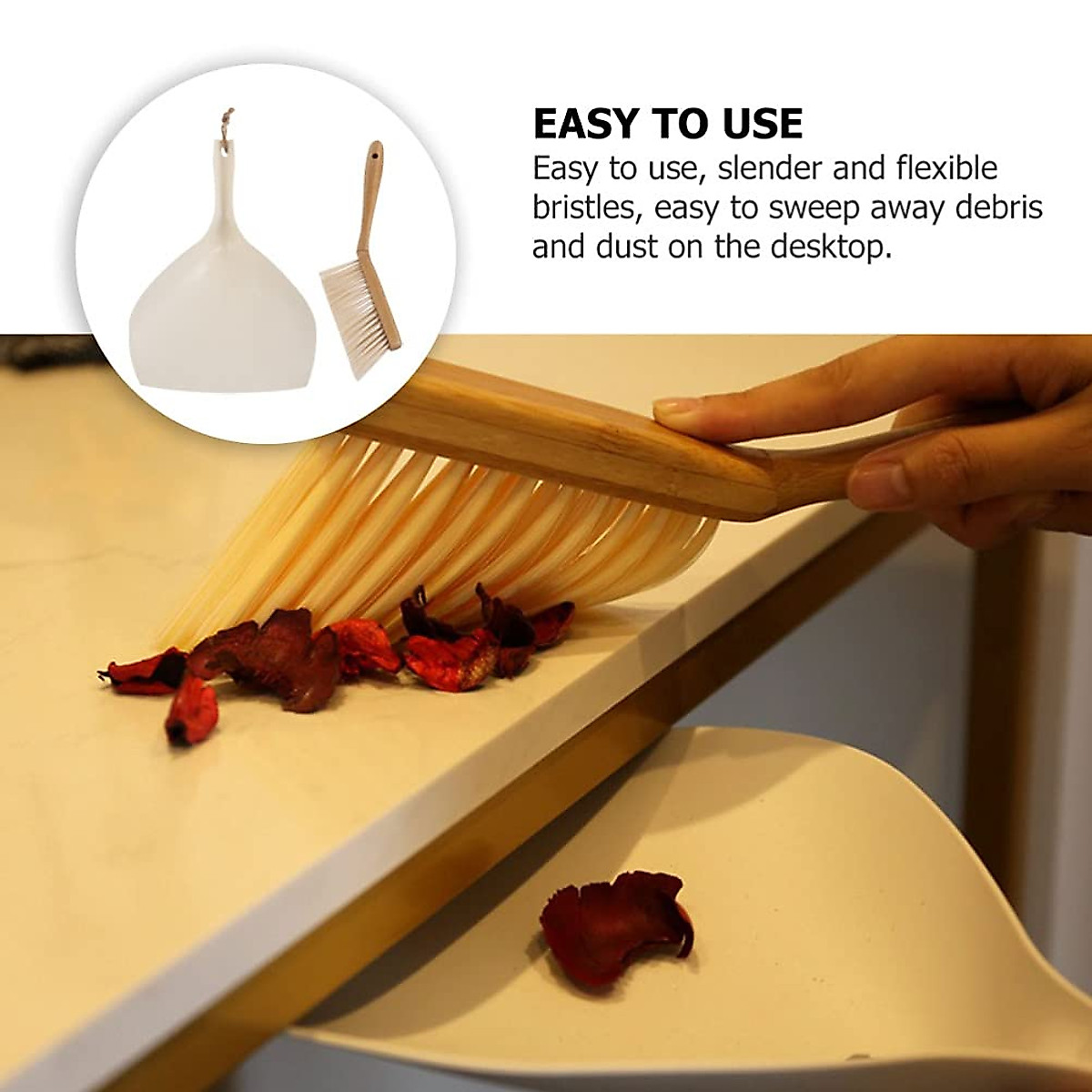 Cabilock 1 Set Desktop Broom Pets House Cleaning Brush Dustpan and Brush Hand Sweeping Brush Mini Broom and Dustpan Plastic Pet Carrier Broom with Dustpan Wooden Counter Household Child