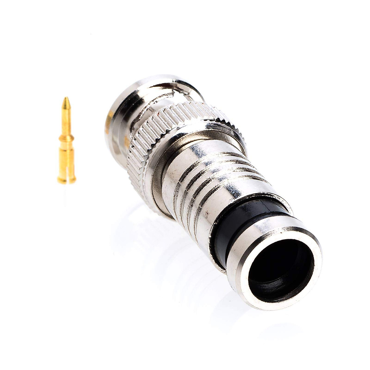 BNC RG59 Male Compression Coax Connector for CCTV Security Camera DVR Systems, All-Metal Construction with Anti-Corrosion Nickel-Plated Finish, 2-Piece Design for Superior RF Integrity – 50 Pack