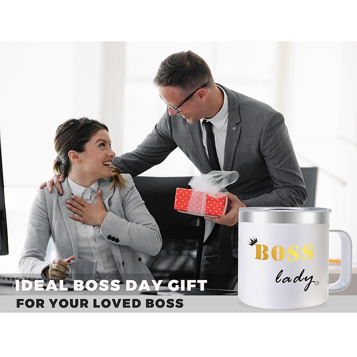 EchoMaven Bosses Day Gifts for Her, Boss Lady Gifts, Boss Lady Appreciation Gifts, Boss Lady Stainless Steel Coffee Mug with Lid Straw, Birthday Christmas Gifts for Boss Lady Women, Black