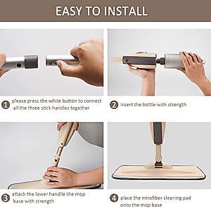 Microfiber Spray Mop for Floor Cleaning, Dry Wet Wood Floor Mop with 3 pcs Washable Pads, Handle Flat Mop with Sprayer for Kitchen Wood Floor Hardwood Laminate Ceramic Tiles Dust