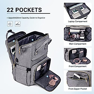 LOVEVOOK Laptop Backpack Women, 15.6 Inch Computer Backpack with Charger, Water Resistant Teacher Bag Work Backpack with Laptop Compartment for Travel Business College, Grey