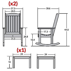 Highwood AD-KITRKCH1-ACE Lehigh 2 Rocking Chairs with Adirondack Side Table, Weathered Acorn