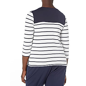 Nautica Women's Boatneck 3/4 Sleeve 100% Cotton Shirt, Indigo, Large