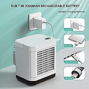 Portable Air Conditioners, Rechargeable Desktop Fan with 3-speed, Cordless Personal Air Cooler with Handle, Evaporative Air Cooling Conditioner for Home, Bedroom, Office, Camping Tent
