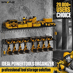 Spampur Power Tool Organizer with Charging Station, Tool Storage Rack for Garage Organization, Wall Mount Cordless Drill Holder and Battery Shelf, Heavy Duty Utility Racks 2 pack 4 set
