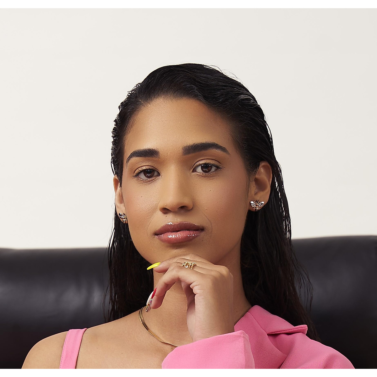 Barzel 18K Gold Plated Enamel Stud with Shimmering Bumble Bee Earrings For Women