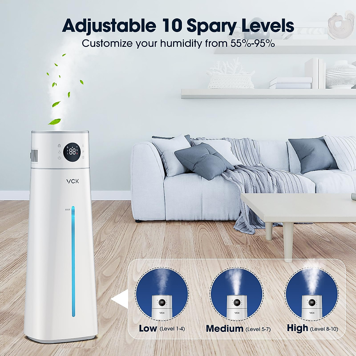 VCK 8L AI Smart Humidifier for Bedroom,Top Fill Cold Mist Humidifiers with 10 Adjustable Mist Levels, 50H Runtime, Auto Mode, 24H Timer, Whisper-Quiet Ultrasonic Humidifiers for Home Large Room Plant