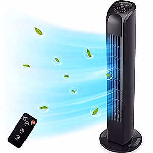Uthfy Oscillating Tower Fan with Remote, Electric Standing Tower Fan Floor Fan for Bedroom Indoor Office and Home Use,Quiet Cooling Portable Bladeless Tower Fans, 30 inchs, Black Tower Fan