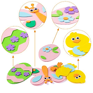 JOYIN 24 Pcs Foam Easter Egg Magnet Craft Kit, Easter Craft Kits DIY Animal and Egg Magnet Set for Kids Favor Classroom Homeschool Art Decor, Art and Craft Supplies Party Favors