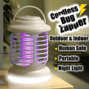Rechargeable Bug Zapper Indoor & Outdoor Cordless | Electric Mosquito Zapper with 3 Mode | Portable Fly Zapper for Home Patio Camping Backyard Garden Trap