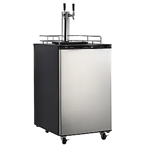 Kegerator and Keg Beer Cooler, Dual Tap Draft Beer Dispenser, Full Size Keg Refrigerator With Shelves, Stainless Steel, Drip Tray & Rail，silver