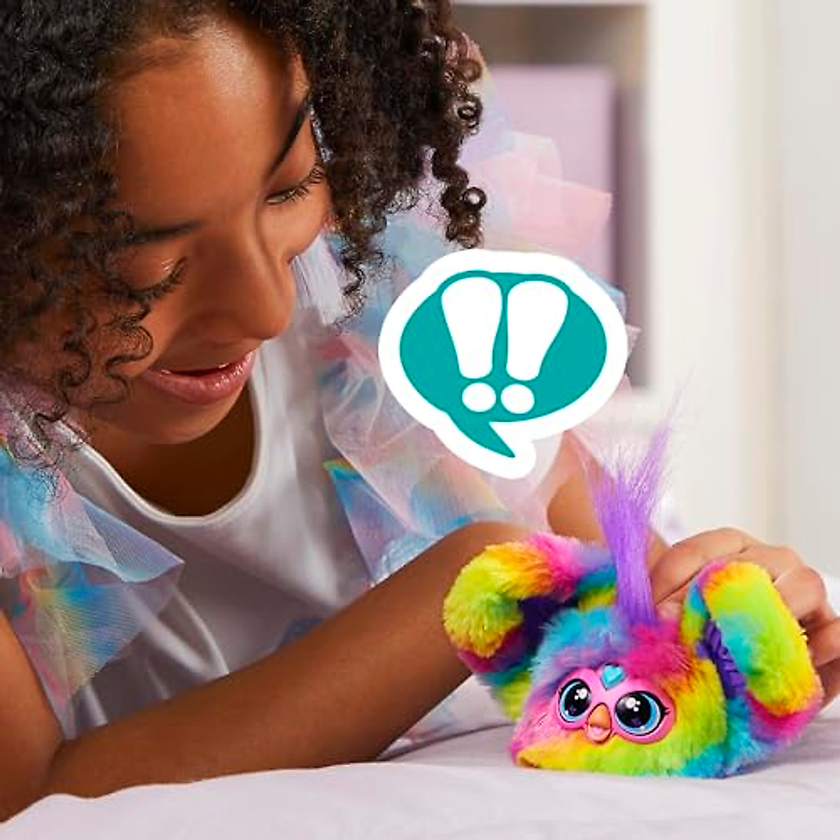 Furby Furblets Ray-Vee Mini Friend, Electronica Music, Speaks Only Furbish, Electronic Plush Toys for Girls & Boys, Interactive Pets, Rainbow, Easter Basket Stuffers, 6+