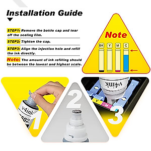 v4ink Compatible T502 Refill Ink Bottle Replacement for 502 T502 to use with Expression Ecotank ET-2700 ET-2760 ET-3710 ET-4750 ET-7700 ET-15000 ST-2000 ET-M1180 ET-M2120 L3060 L3156-4 Packs