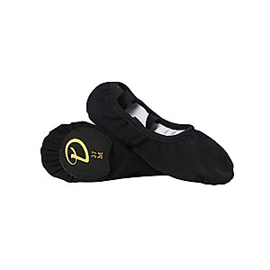 Daydance Black Ballet Slippers for Women, 4 Way Elastic Canvas Dance Shoes