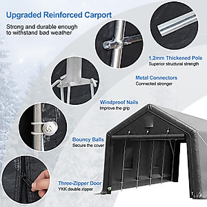 WELYAS 12×20 FT Heavy Duty Carport Shelter with Metal Frame, Round Style Roof Shed for Outdoor Storage, Outside Car Port, Shelter, Tent, Canopy for Truck Boat, RV, SUV (12×20 FT, Pointed Roof)