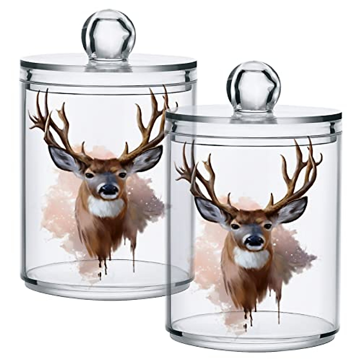 4 Pack Qtip Dispenser Apothecary Jars Bathroom Organizer, Deer Antlers Qtip Holder Storage Canister Plastic Acrylic Jar for Cotton Ball/Swab/Rounds