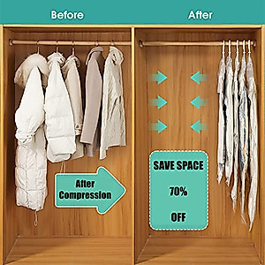 2/6Pcs Hanging Vacuum Storage Bags with Electric/Hand Pumps, 43.3"/51.2" Reusable Hanging Clothes Vacuum Seal Storage Bag Compressible Space Saver Bags (XL-26.3"x51.2", 6Pcs Bags [Gift Electric Pumps])