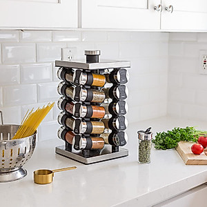 Orii Rotunda 20 Jar Spice Rack Filled with Spices & Top Label - Rotating Standing Rack Shelf Holder & Countertop Spice Rack Tower Organizer for Kitchen Spices, Free Spice Refill for 5 Years