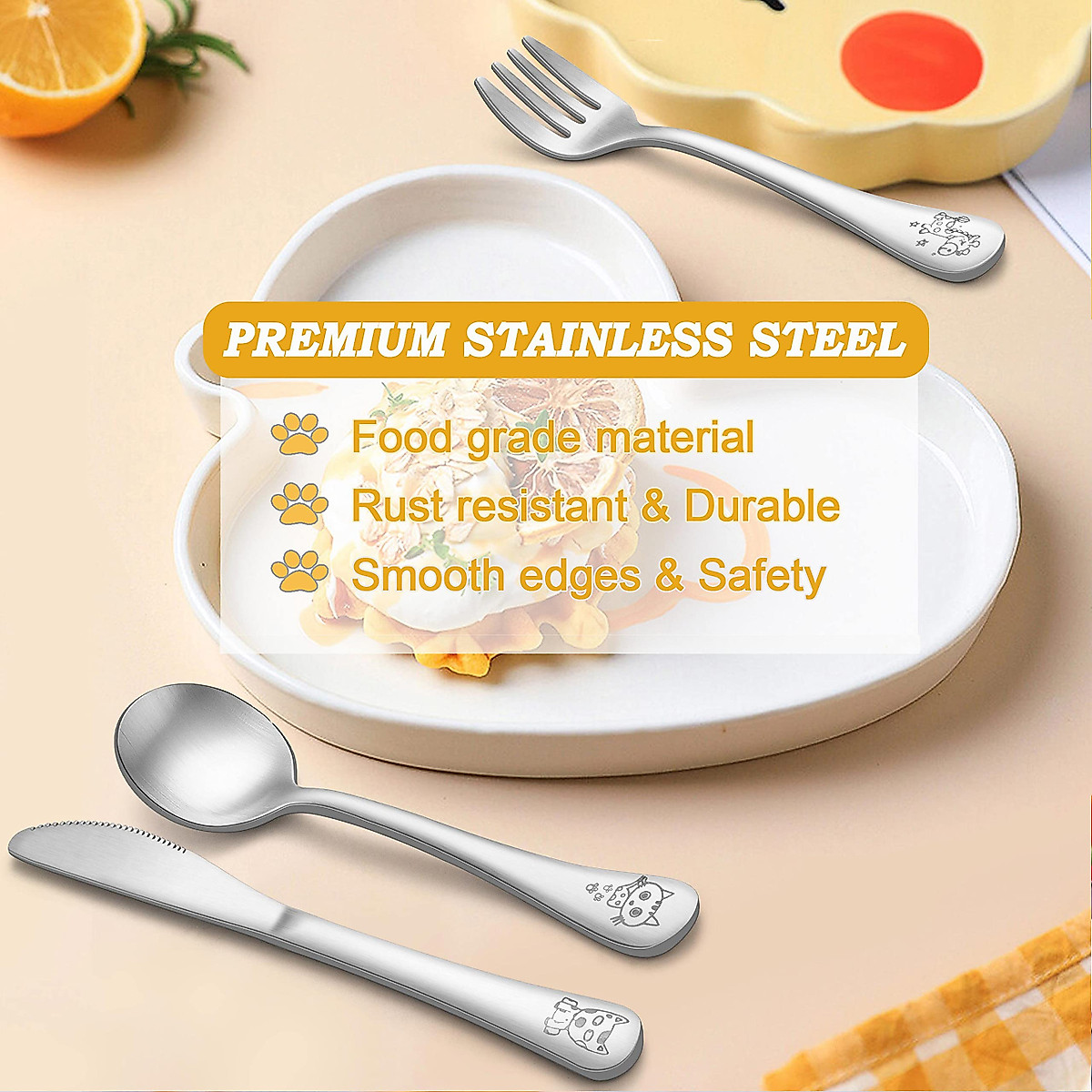 12-Piece Kids Silverware Set, LIANYU Toddler Utensils for 2-6 Year Old, Stainless Steel Preschooler Children Flatware Cutlery Set, Includes 4 Knives 4 Forks 4 Spoons, Dishwasher Safe