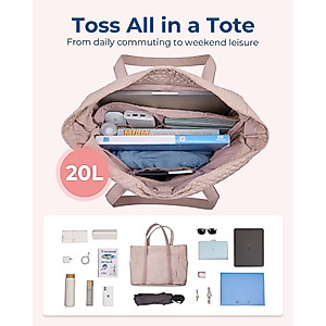 BAGSMART Large Tote Bag For Women, Travel Shoulder Bag Top Handle Handbag with Yoga Mat Buckle for Gym, Work, Travel(Pink, Large)