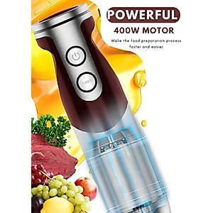 MegaWise Pro Titanium Reinforced 5 in1 Immersion Hand Blender, Powerful with 80% Sharper Blades, 12 Speed Corded Blender, Including 500ml Chopper, 600ml Beaker, Whisk and Milk Frother