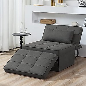 Sofa Bed, 4 in 1 Multi-Function Folding Ottoman Breathable Linen Couch Bed with Adjustable Backrest Modern Convertible Chair for Living Room Apartment Office, Dark Grey