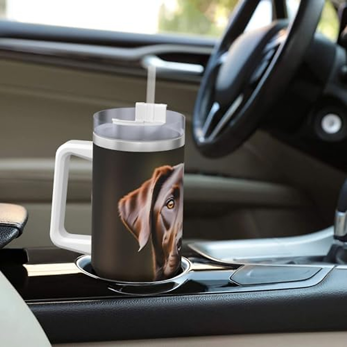 HULIBIN Brown Labrador Retriever Print Double Deck Stainless Steel Travel Coffee Cup With Lid 40 Oz Ice Bully Cup