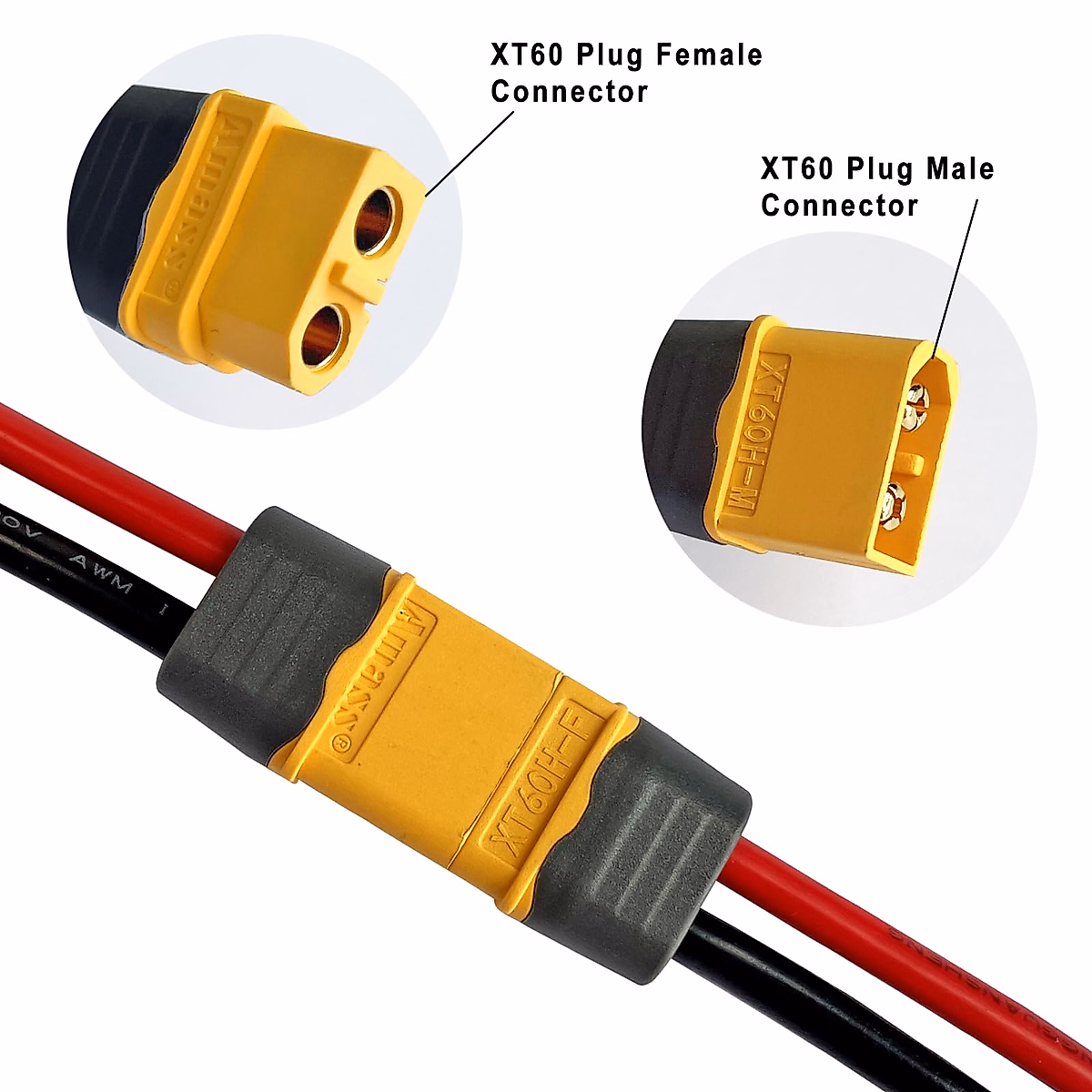 3Pairs XT60H/XT60 Plug Male Female Connector with Sheath Housing 3Pairs（6pcs） 12AWG 10cm xt60h Extension Cable