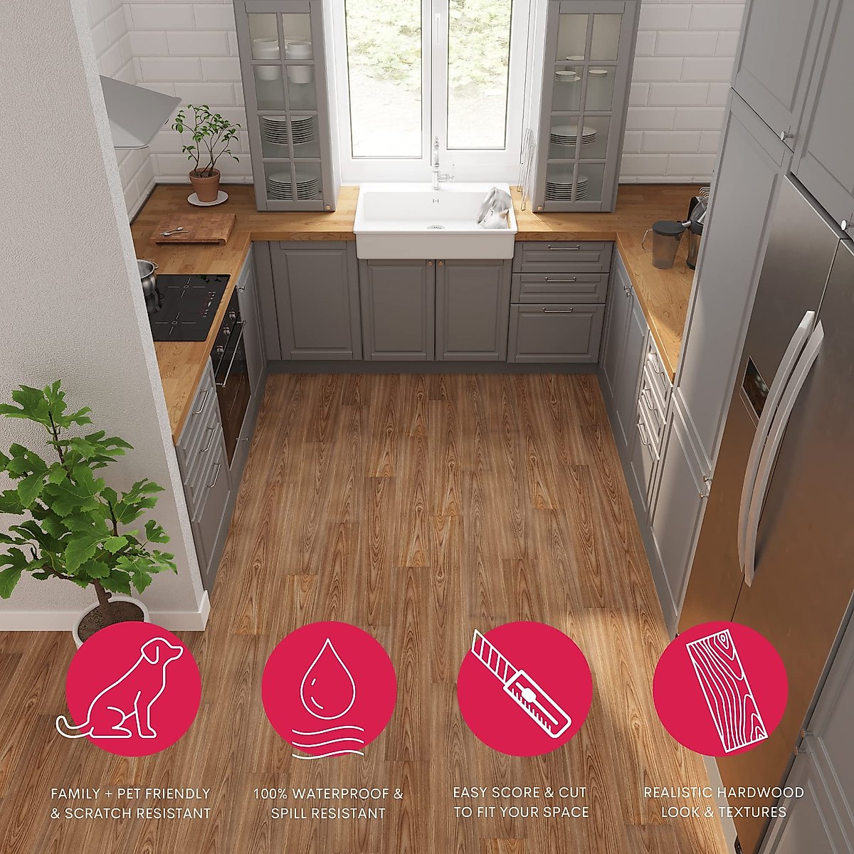 LUCiDA SURFACES Luxury Vinyl Floor Tiles-Peel & Stick Adhesive Flooring for DIY Installation-36 Wood-Look Planks-BaseCore-54 Sq. Feet