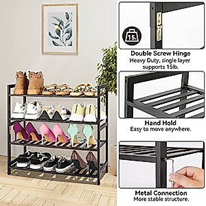 AKEYDIY Wooden Shoe Rack, 4 Tier Natural Pine Wooden Shoe Shelf, Slippers/Sneaker Rack Multi-Function Storage Organizer, Durable and Stable Free Standing Shoe Racks for Bedroom Closet (Wood)