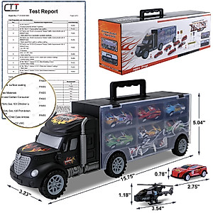 Toddler Toys for 3-4 Year Old Boys,Large Transport Cars Carrier Set Truck Toys with 12 Die cast Vehicles Truck Toys Cars,Ideal Christmas Easter Gifts Toys for Kids Age 3-7