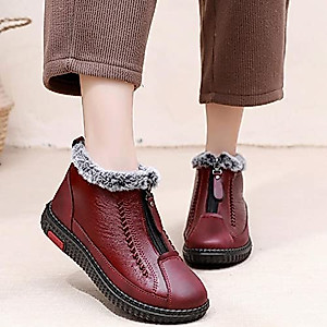 FAMOORE Wide Snow Boots for Women Wide Width Shoes Stuffed Warm Flat Slip Short Boots Cotton Boots Womens Weather Proof Boots (Red, 7.50)