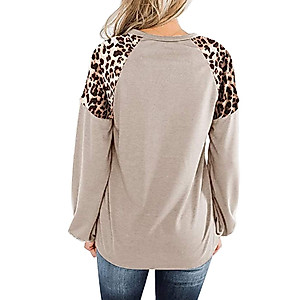 LEIYEE Fall Leopard Print Long Sleeve Tops for Women Plus Size 2024 Trendy Dressy Casual Work Animal Cheetah Tunic Shirts Sweatshirts Khaki 2X XXL