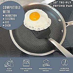 Lexi Home Stainless Steel Frying Pan 10 Inch, Nonstick, Diamond, Tri-Ply Kitchen Cookware, For Everyday Cooking, Oven & Dishwasher Safe, Stay Cool Handle, Scratch Resistant, For All Stove Types