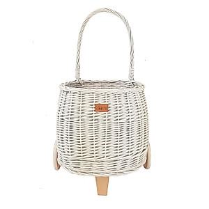 WIKLIBOX Rattan Pully Toy Basket - Handcrafted European Wicker Luggy Toy Storage - Natural, Durable & Stylish Organizer - Perfect for Kids' Rooms, Nurseries & Playrooms | Pink with Pom Poms