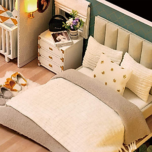 GuDoQi DIY Miniature Dollhouse Kit, Tiny House kit with Furniture and Music, Miniature House Kit 1:24 Scale, Great Crafts Gift for Birthday Christmas Day, Comfortable Life