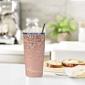 Blush Pink Rose Gold Glitter 20oz Tumbler Stainless Steel Vacuum Insulated Double Wall Travel Tumbler, Durable Insulated Coffee Mug, Thermal Cup With Lid and Straw for Hot & Cold Drinks