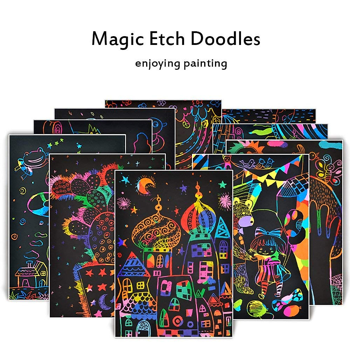 BESTING Scratch Art Notebooks 3 Pack 10.2 x 7.5 inches Rainbow Magic Scratch Off Paper Set Drawing Arts Crafts Black Scratch Books for Kids' Birthday Gifts Party Favors Christmas Presents (PRB330)