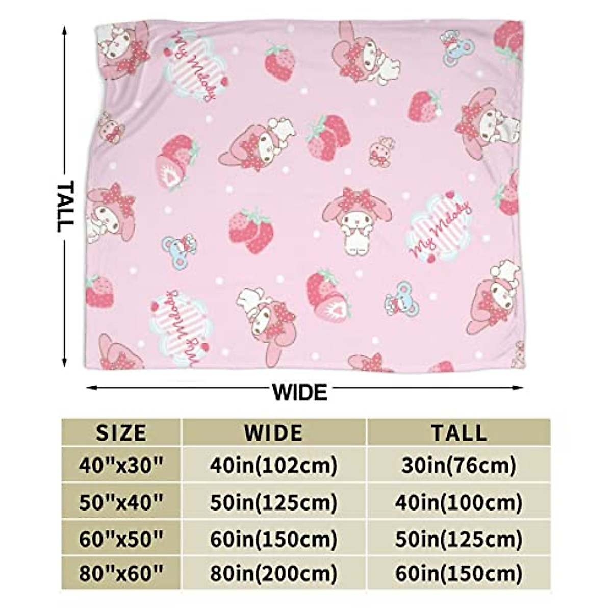 ORPJXIO Blanket Kuromi Anime My Melody Throw Flannel Blanket Bed Blanket for Couch Sofa Bedroom Home Decor 60"x50"