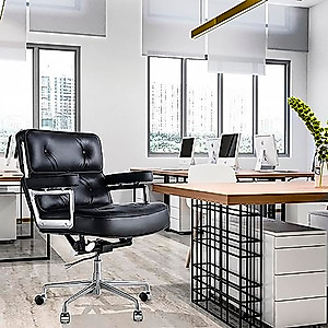 DHAEY Black Office Chair,PU Leather Desk Chair with Wheels,Adjustable Computer Executive Chair,Swivel Task Chair with Soft Backrest & Mute Pulley & Soft Sponge,Tilt Back to 120°,Easy to Assemble
