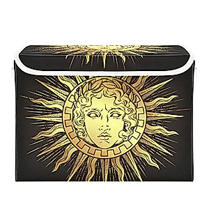 RunningBear Sun Large Storage Bins with Lid Collapsible Storage Bin Household Basket Boxes Decorative Storage Boxes for Living Room Office